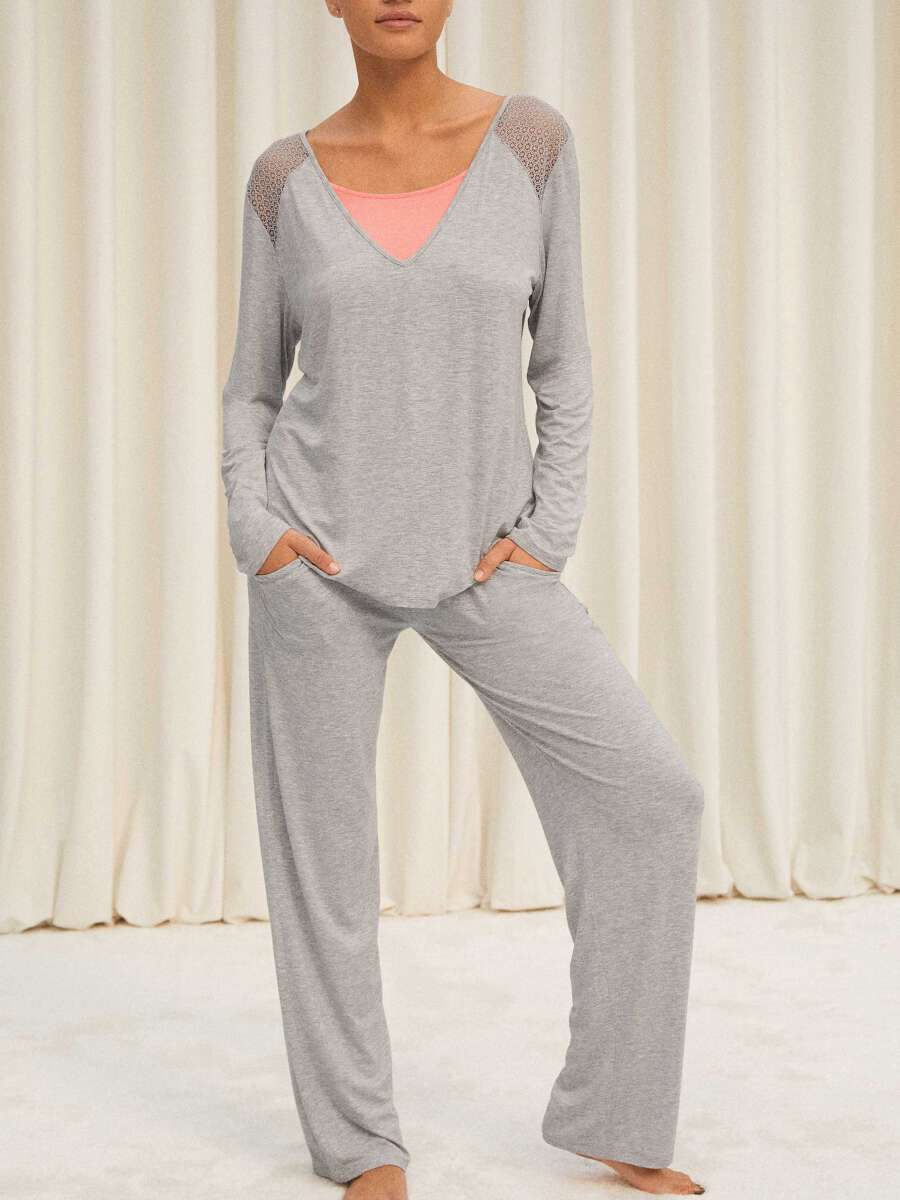 T-shirt de pyjama à manches longues - Naomie Gris chiné | Darjeeling